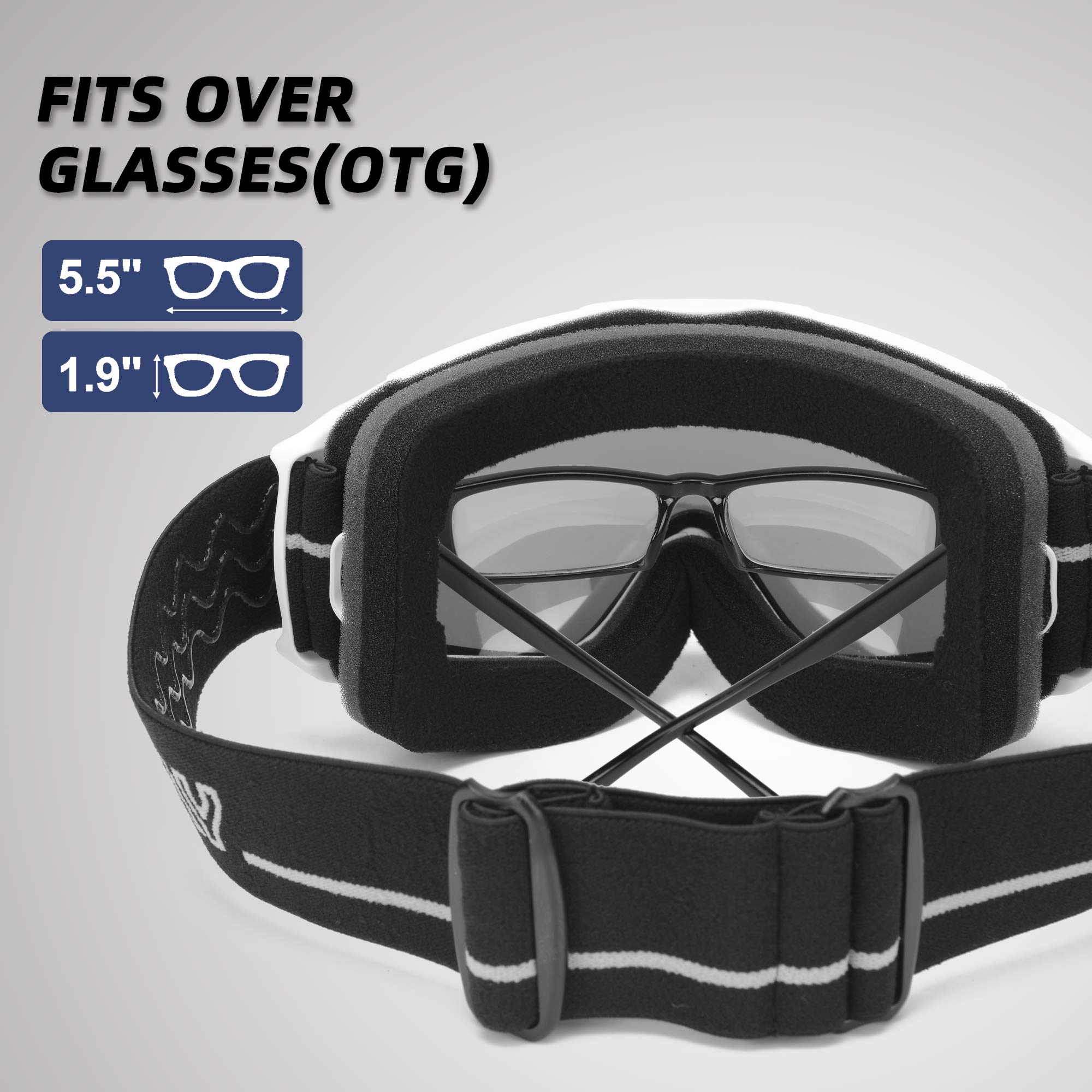 TurnWay OTG Ski/Snowboard Goggles - 100% UV Protection, Anti-Scratch & Anti-Fog - Snow Goggles for Men, Women & Youth