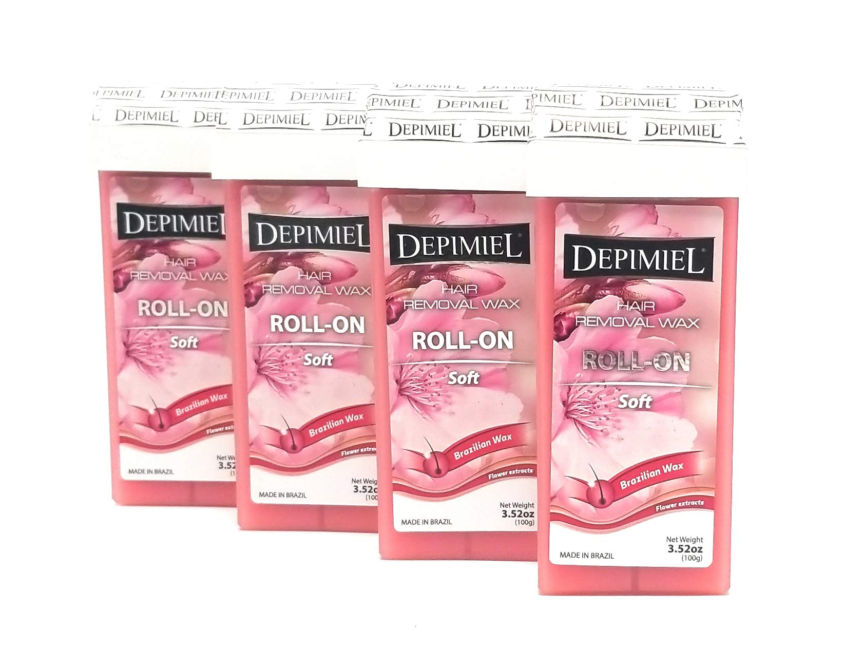 Soft Wax Roll On Hair Removal Cartridge Soft 3.52oz For Home and Professional Use on Sensitive Skin Depilatory Wax Roller for Self Home Waxing legs and arms (4 pack)