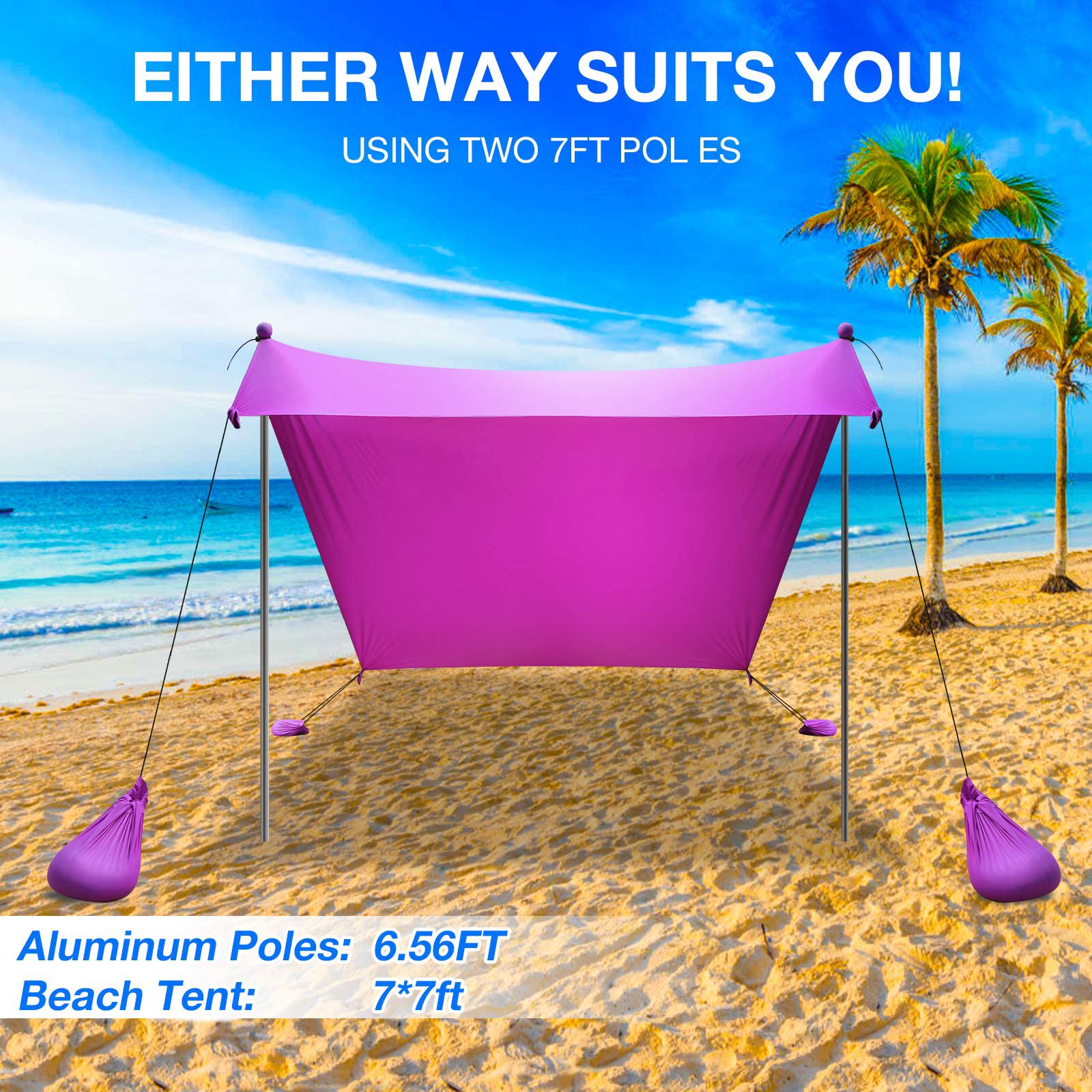 Sparklekle Pop Up Beach Tent Sun Shelter UPF50+ Outdoor Canopy Sunshade for Camping Fishing Backyard or Picnics (Violet, 7x7 ft)