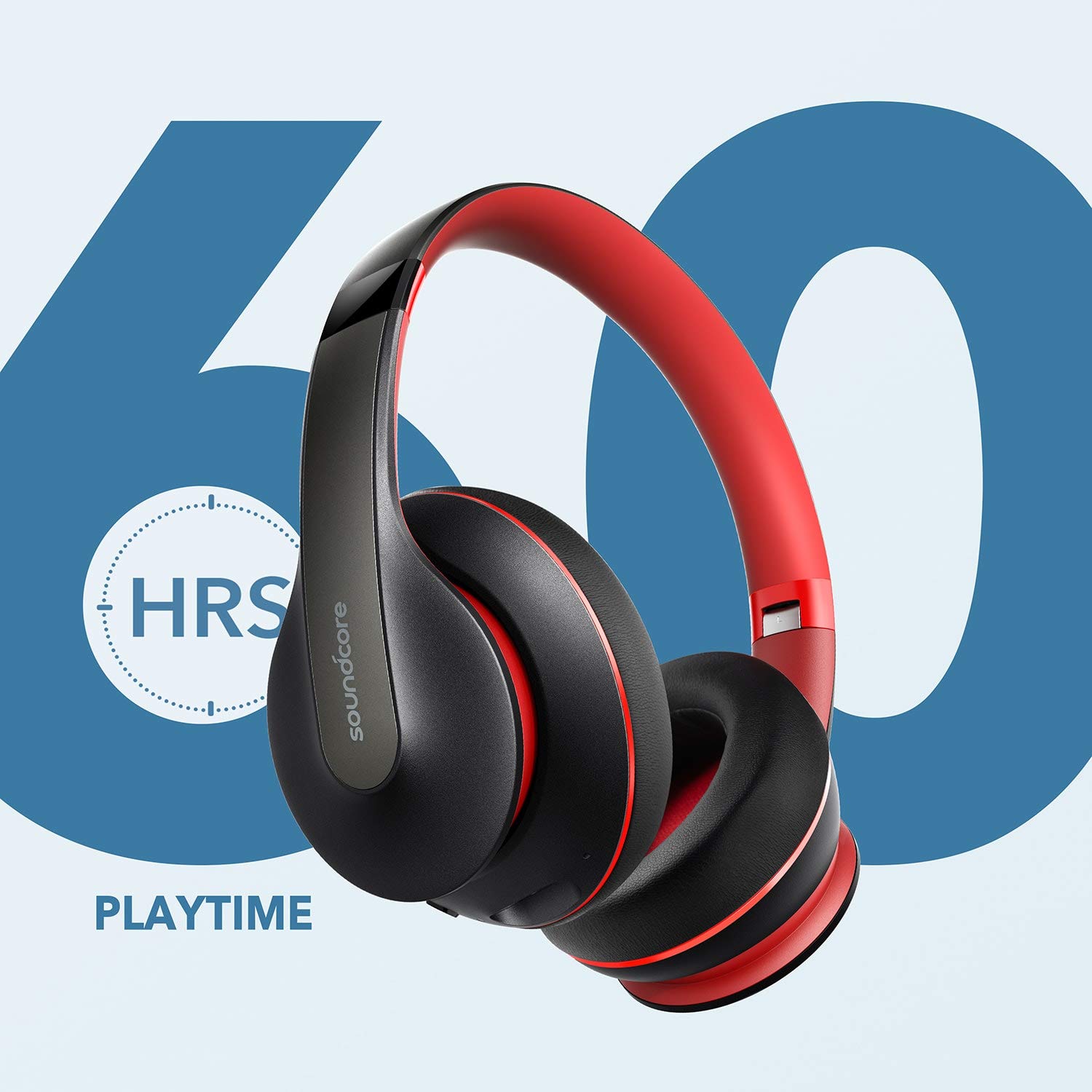 Soundcore Anker Life Q10 Wireless Bluetooth Headphones, Over Ear, Foldable, Hi-Res Certified Sound, 60-Hour Playtime, Fast USB-C Charging, Deep Bass, Aux Input, Online Class, Home Office (Black/Red)