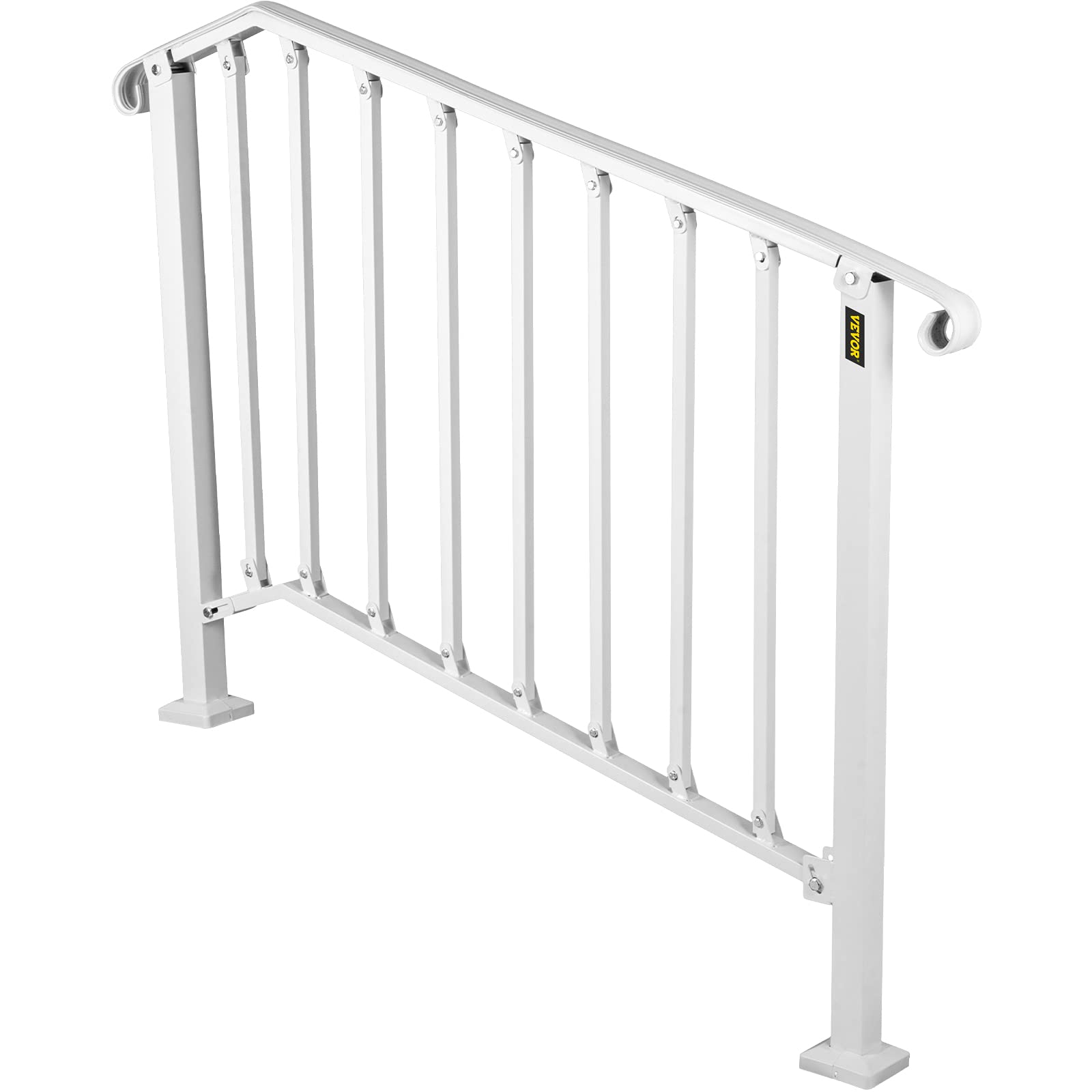 VEVOR Handrail for Outdoor Steps, 3-4 Steps White Fence Outdoor Handrail, Adjustable Metal Staircase Handrail, Thickened Stair Railings for Porch Railing, Deck Handrail