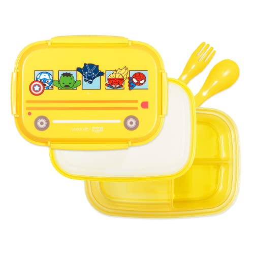Yoobi x Marvel Avengers Bento Box and Ice Pack - 3 Compartment Kawaii Lunch Box w/Fork & Spoon, Dishwasher & Microwave Safe Food & Snack Container for Kids & Adults - BPA & PVC Free, Leakproof