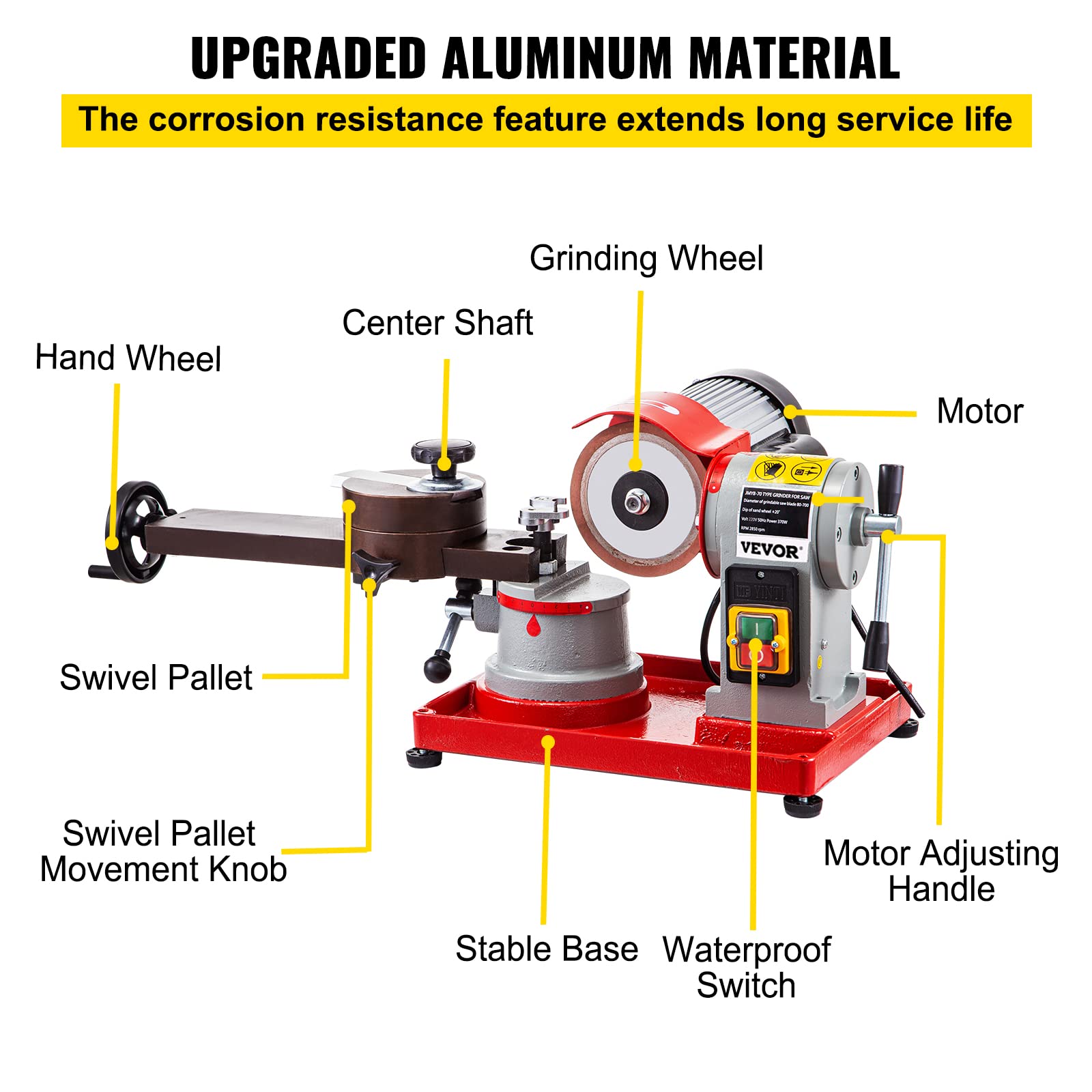 VEVOR Round Circular Saw Blade Grinder Machine 110V 370W Rotary Angle Mill Sharpener 125mm Electric Saw Blade Sharpener Machine for Sharpening Carbide Tipped Saw Blades (W/Water Tank)