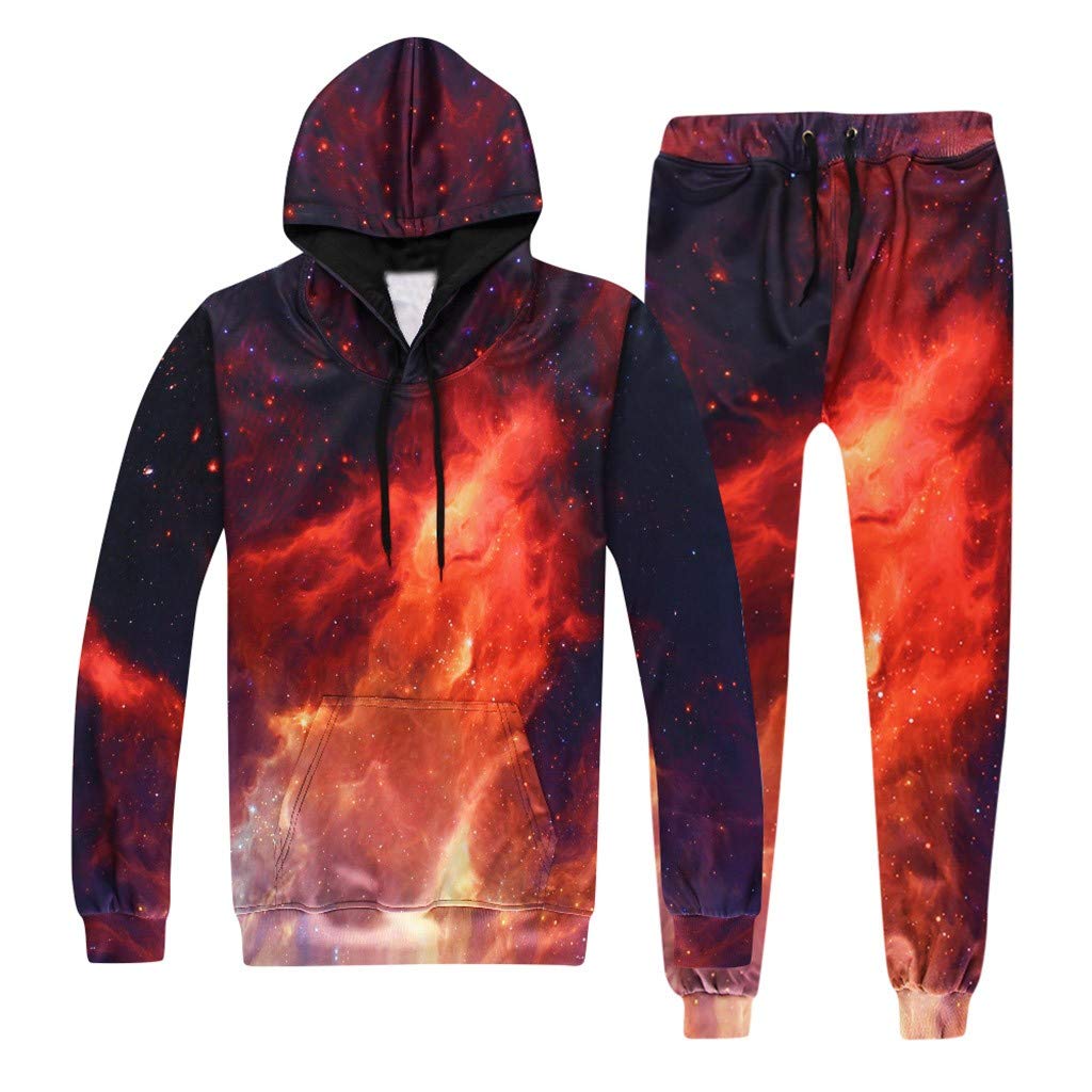 VEZAD Store Men's 2pc Tracksuit Outfit Casual 3D Galaxy Print Hoodie Sweatshirt Pants Set