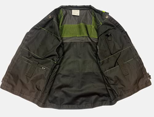 Vero1992 (C) Vest Mens Class 2 Black Series Safety Vest With Zipper and Utility Pockets Premium Black Series Surveyors Vest (L, Black)