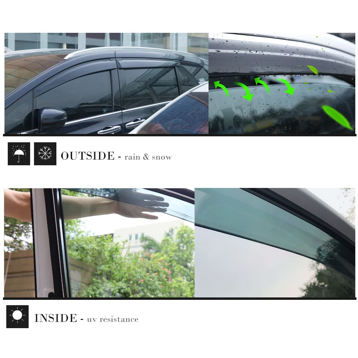 Outside Mount Window Visors Sun Rain Guards Deflectors fit 2009-2014 Ford F-150 SuperCrew 2010-2014 SVT Raptor SuperCrew