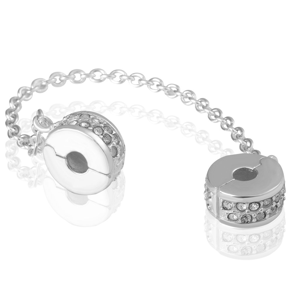 SOUKISS Clear Crystal 925 Sterling Silver Clasp Safety Chain Bead Charm for Charms Bracelet, Xmas Gifts