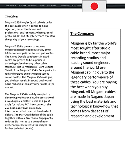 WORLDS BEST CABLES 10 Foot β Quad Balanced Microphone Cable Custom Made Using Mogami 2534 Wire and Neutrik NC3MXX-B Male & NC3FXX-B Female XLR Plugs