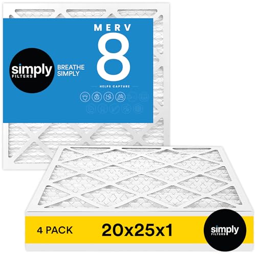 Simply Filters 20x25x1 MERV 8, MPR 600, Air Filter (4 Pack) - Actual Size: 19.75"x24.75"x0.75" HVAC, AC Furnace Air Filter
