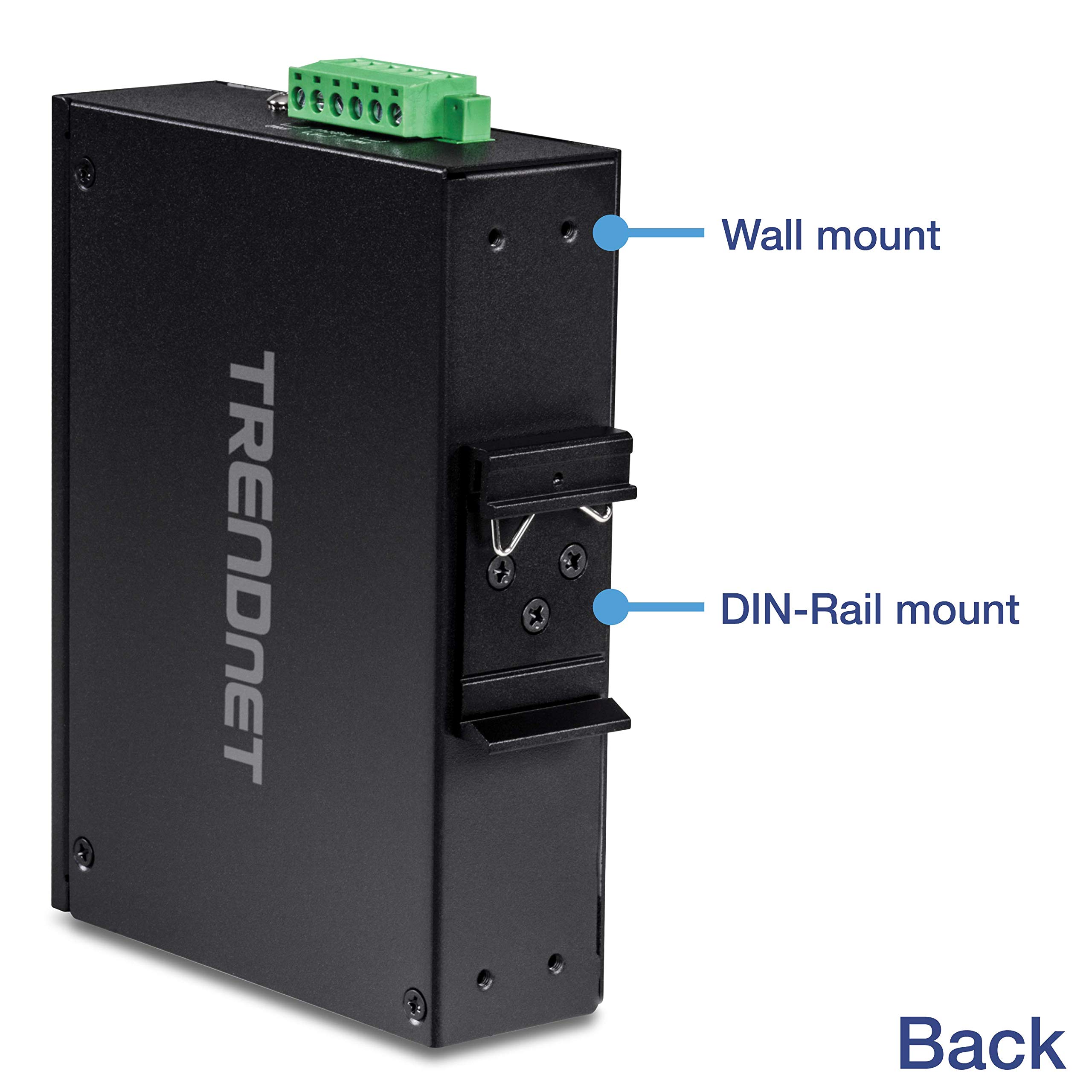 TRENDnet 8-Port Industrial Unmanaged Fast Ethernet DIN-Rail Switch, TI-E80 8 x Fast Ethernet Ports, 1.6Gbps Switching Capacity, IP30 Metal Switch, Lifetime Protection, Black