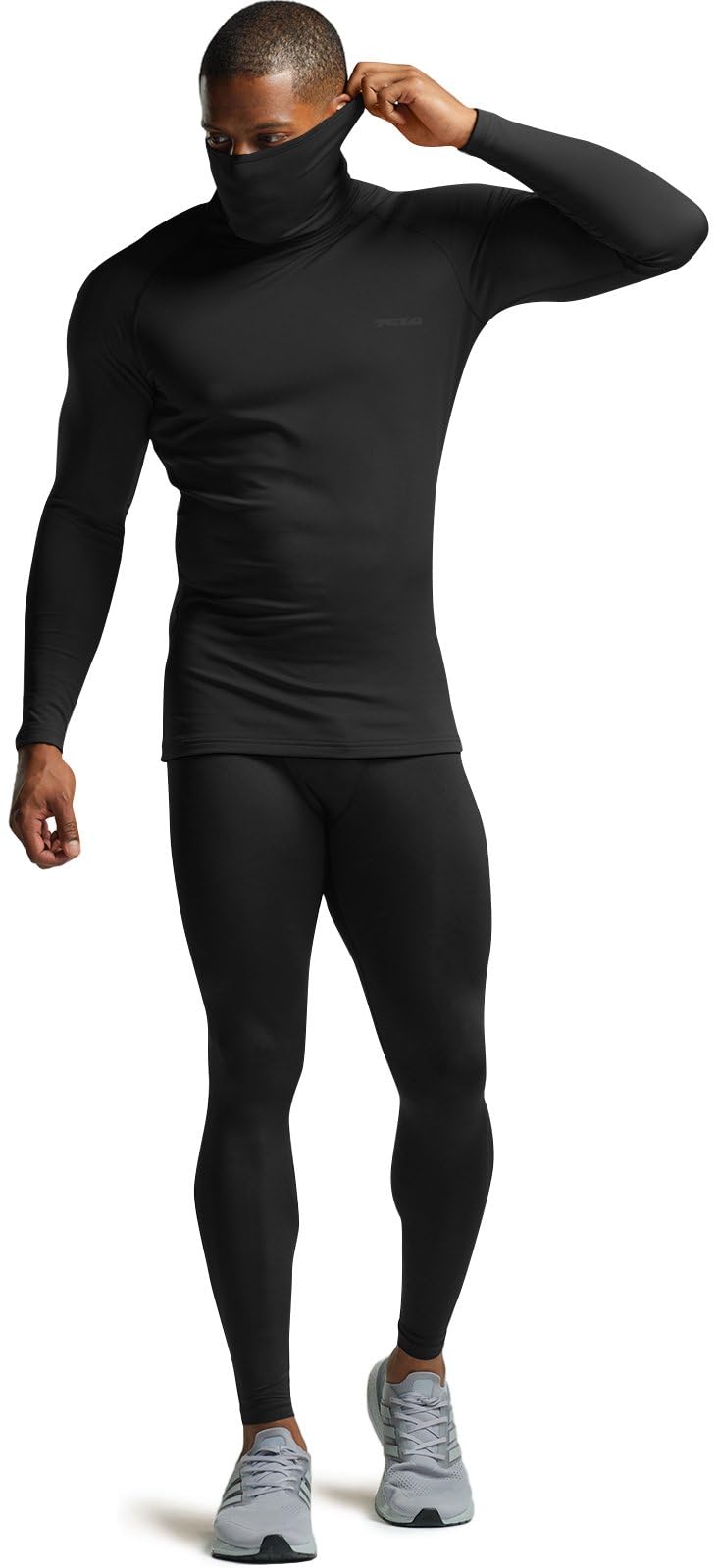 TSLA Men's Thermal Long Sleeve Compression Shirts, Mock/Turtleneck Winter Sports Running Base Layer Top, Heatlock Face Cover Black, Medium