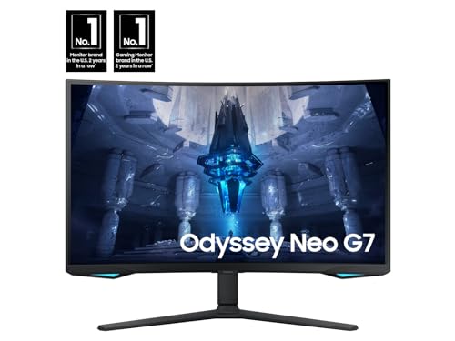 SAMSUNG 32" Odyssey Neo G7 4K UHD 165Hz 1ms G-Sync 1000R Curved Gaming Monitor, Quantum HDR2000, AMD FreeSync Premium Pro, Ultrawide Game View, DisplayPort, HDMI, Height Adjustable Stand, Black, 2022