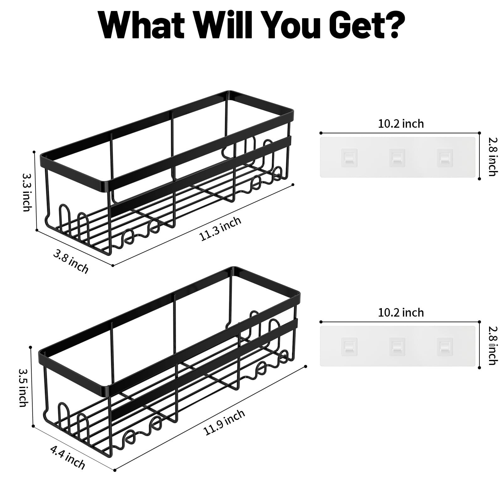 WOWBOX Shower Caddy Shelf Organizer, 2 Pack Adhesive Black Bathroom Accessories, Save Space with Hooks, Toiletries Organization And Storage Stainless No Drilling Shower Shelves