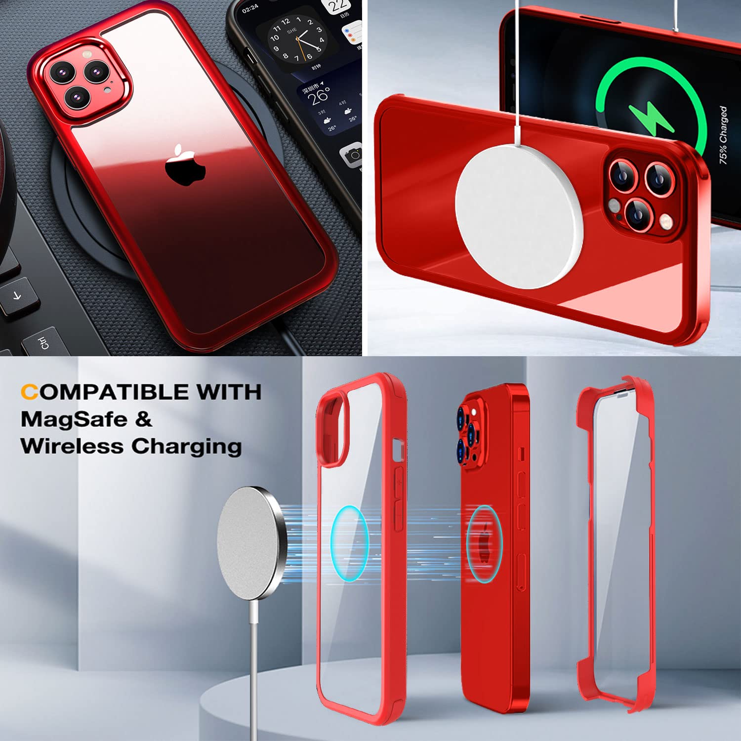 UBUNU iPhone 11 Pro Max Case with Screen Protector [Built-in 9H Hard Tempered Glass Touch Sensitive] [360 Full Body Protective] Clear iPhone 11 Pro Max Phone Case Cover for Men Women 6.5 inch, Red