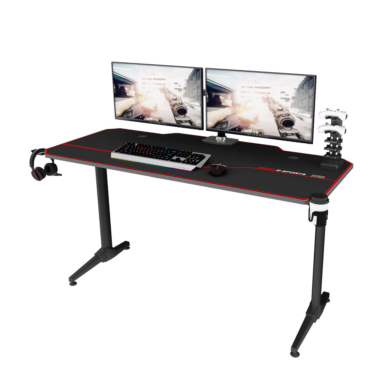 soges 55 inches Gaming Desk Computer Desk Computer Gamer Desk Pro Table Ergonomic PC Desk with USB Charger Cup Holder and XL Mouse Pad