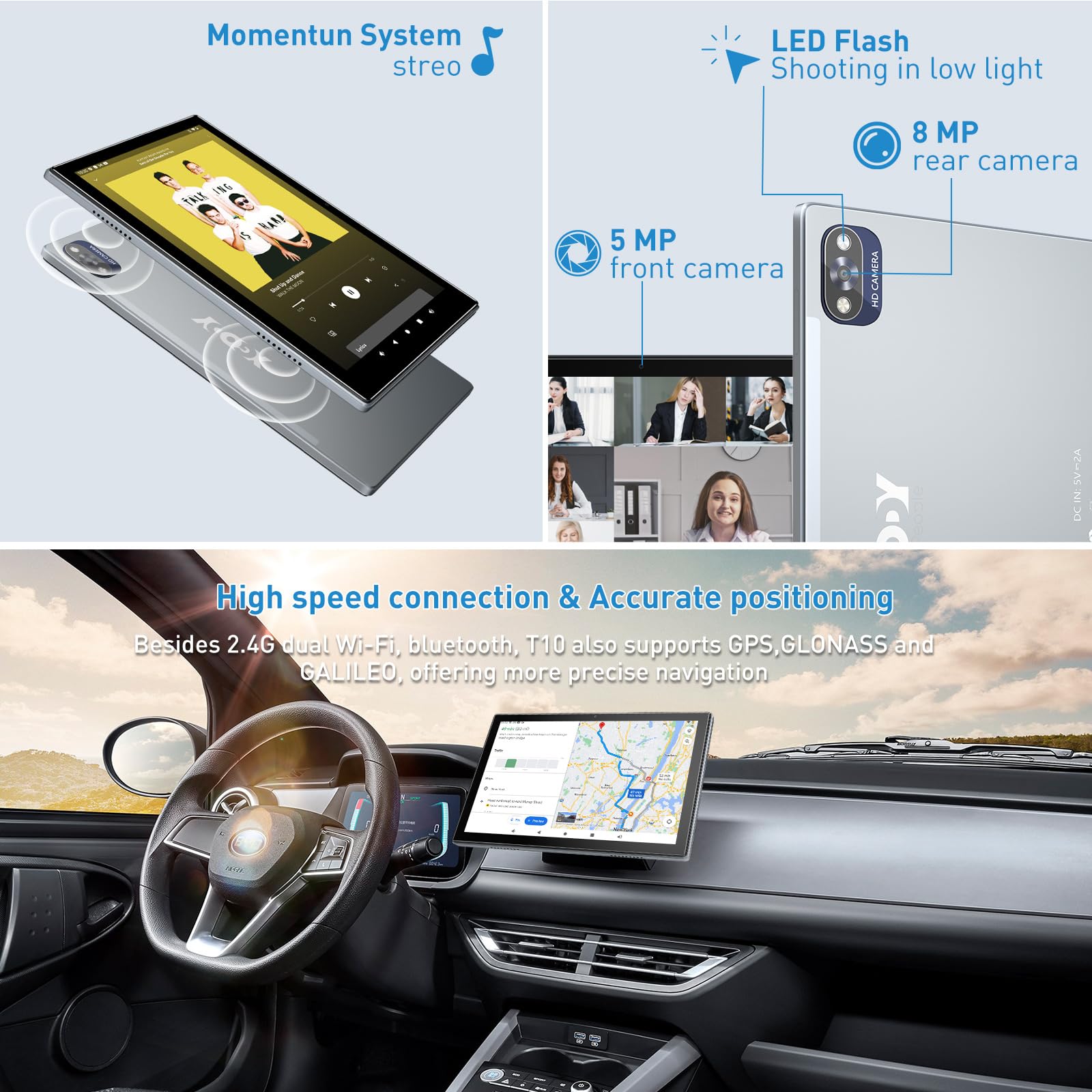 XGODY Android 12 Tablet 10 inch Tablets, T10 6GB+128GB Tablet, 512GB Expand 4 Core Android Tablet, 2.4G WiFi, 1280*800 IPS, 8000mAh Fast Charge, Bluetooth 4.2, GPS, Dual Camera, Parent control(silver)