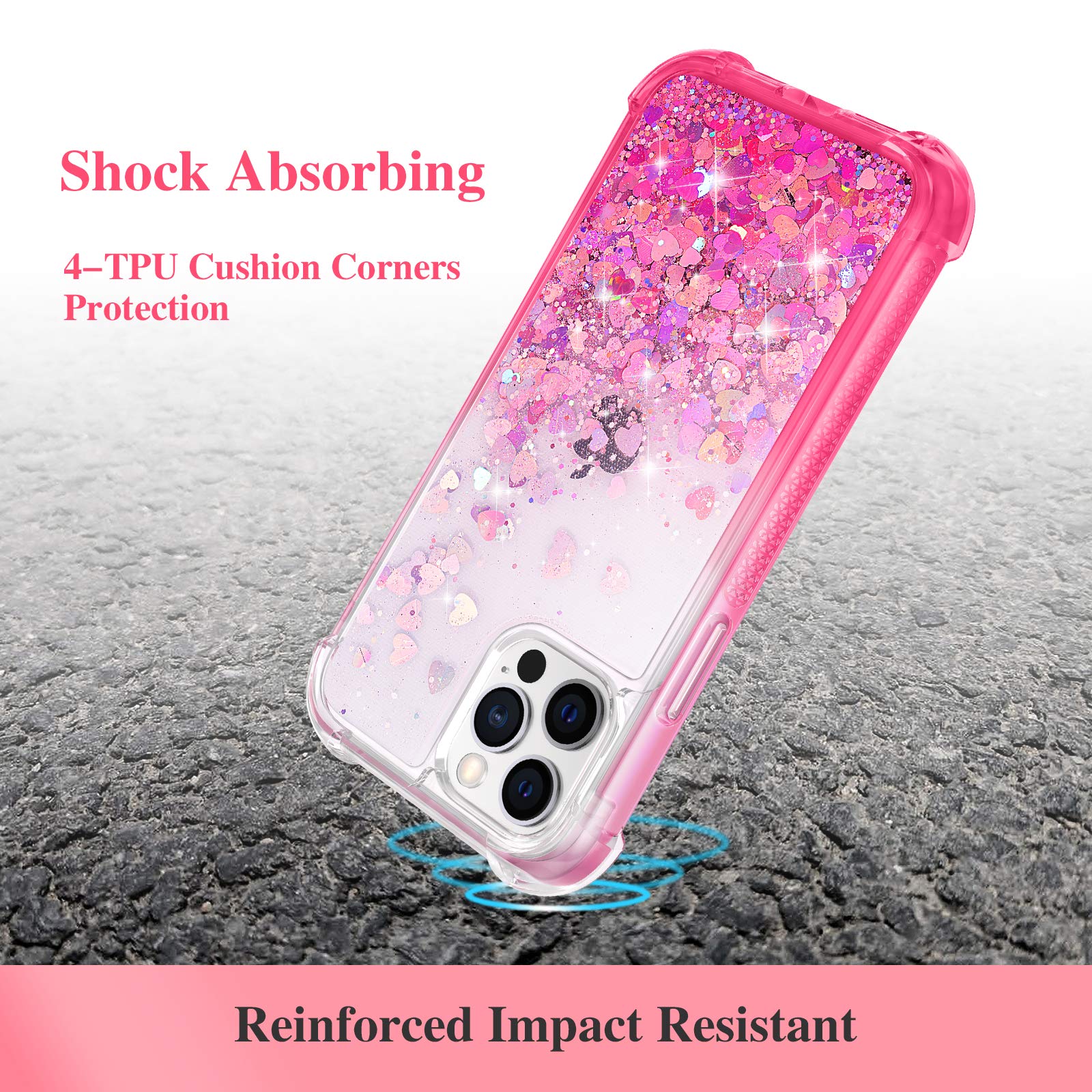 Ruky iPhone 12 Pro Case, iPhone 12 Glitter Case Full Body Rugged Liquid Cover with Built-in Screen Protector Shockproof Girls Women Phone Case for iPhone 12/iPhone 12 Pro 6.1”, Gradient Pink
