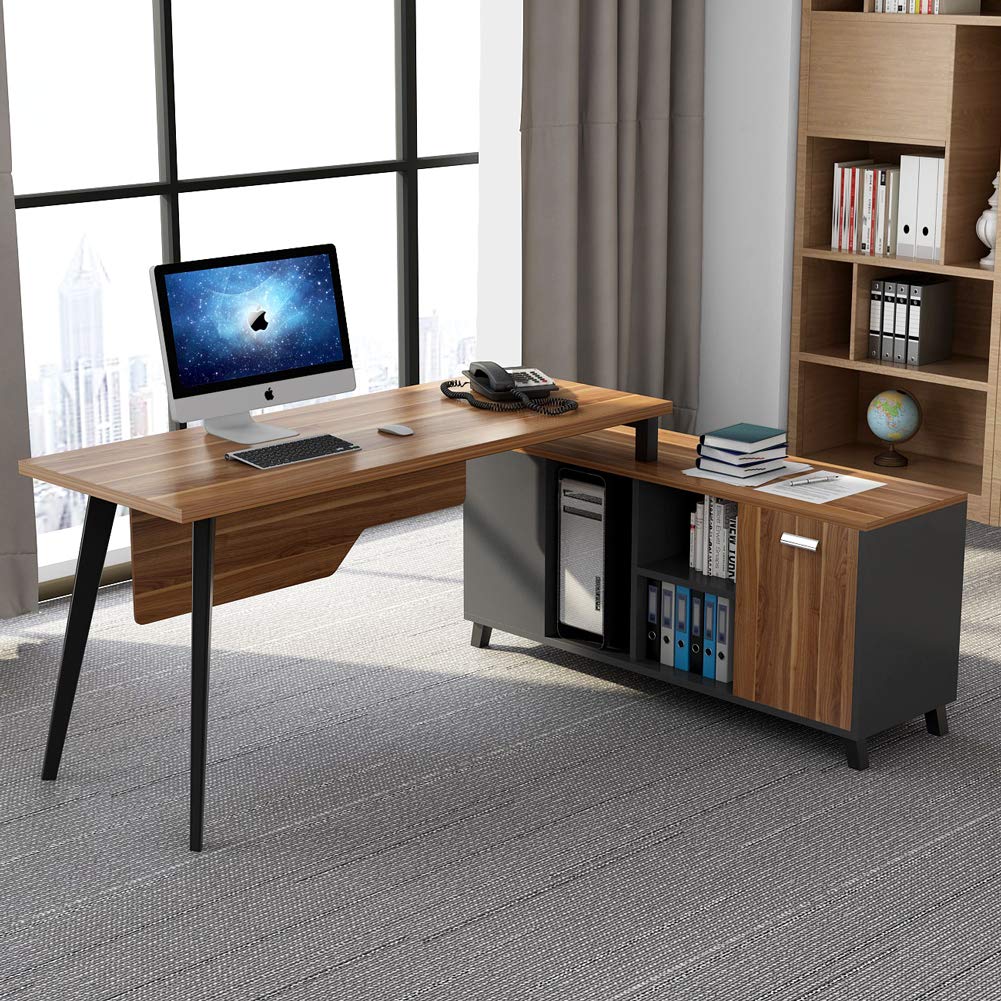 Tribesigns 55 inches Executive Desk with 47" File Cabinet, L-Shaped Computer Desk Home Office Furniture with Storage Shelves, Office Table with Cabinet Combo