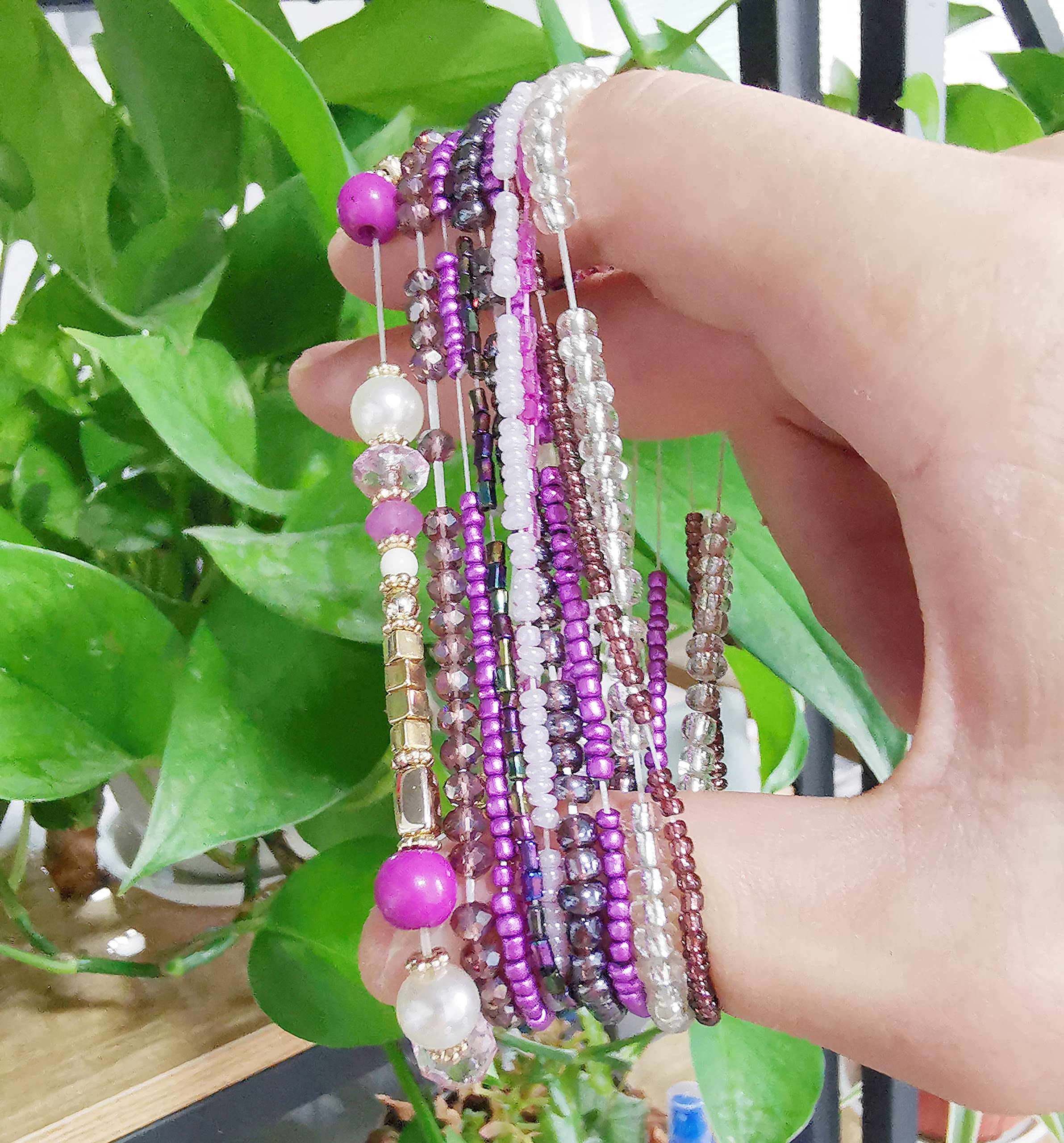 WAINIS 9 Sets Bohemian Stackable Bead Bracelets for Women Stretch Multilayered Bracelet Set Multicolor Jewelry