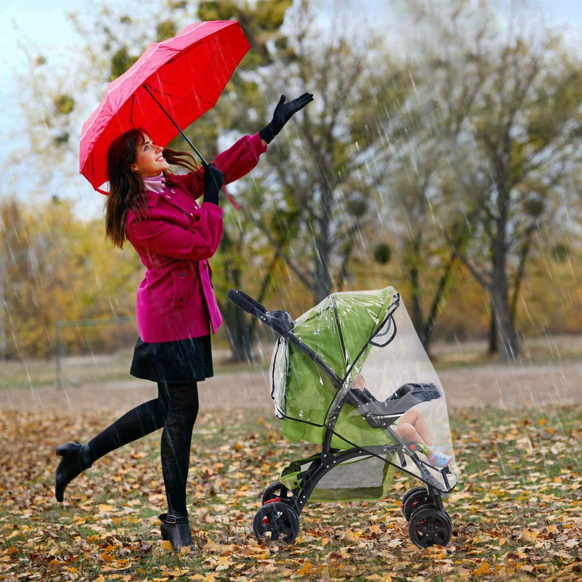 Universal Baby Stroller Rain Cover + Mosquito Net,Idefair Weather Shield Accessories,Protect from Rain Wind Snow Dust Water Proof Ventilate Clear-Breathable Bug Shield for Baby Stroller