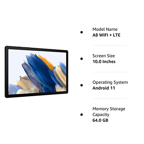 Samsung Galaxy Tab A8 2022 LTE Calls + Wifi 10.5 7040 mAh 8MP SM-X205 International Version Dual Cam (Not Verizon Boost At&t Cricket Metro PCS) + (w/Fast Car Charger Bundle) (Pink Gold, 64GB + 4GB)