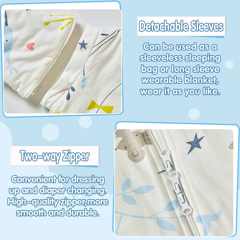 XIFAMNIY 1.5 TOG Baby Wearable Blanket Detachable Long Sleeve Swaddle Toddler Kids Sleeping Bag