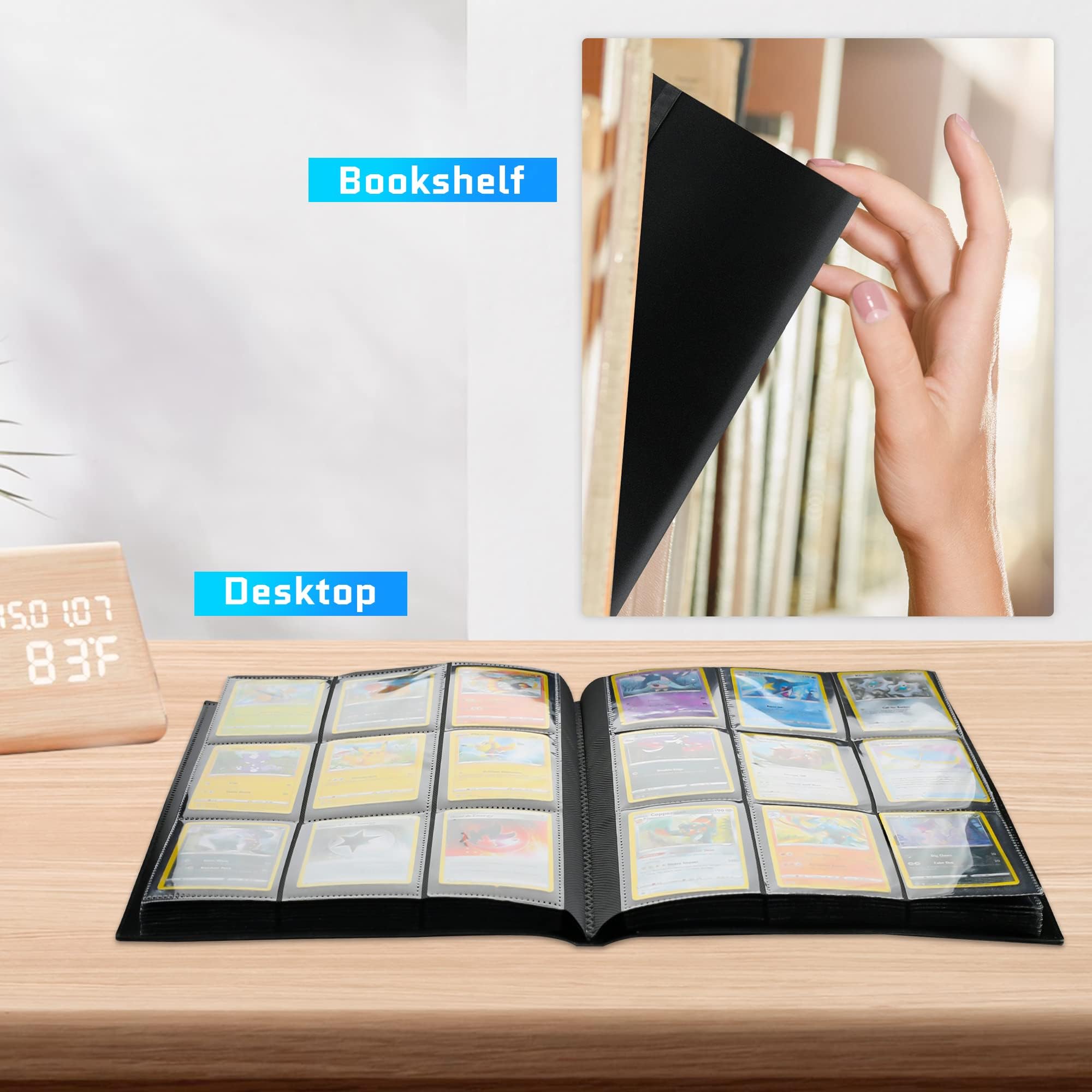 RHOTALL Card Binder for Trading Card Collection Binder, 9 Pockets Black Card Album Holder, High Qulity Card Folder for Football, Baseball, Game, Photocard - Side Loding Card Binder