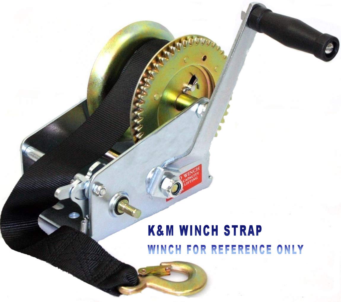 Winch Strap with Hook for Boat Trailer Heavy Duty Replacement Capacity 5,600. Lbs Black Nylon 2 inch Wide x 20 feet Long for Fishing Winch Securing Tie Down Marine Galvanized Hook Free Safety Tape