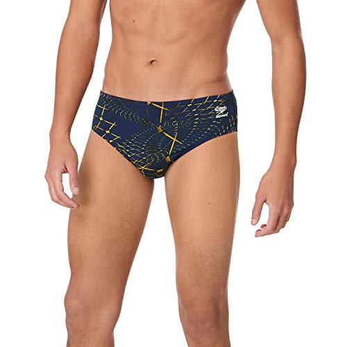 Speedo Men's Standard Swimsuit Brief Endurance+ Printed Team Colors, Galactic Navy/Gold, 36