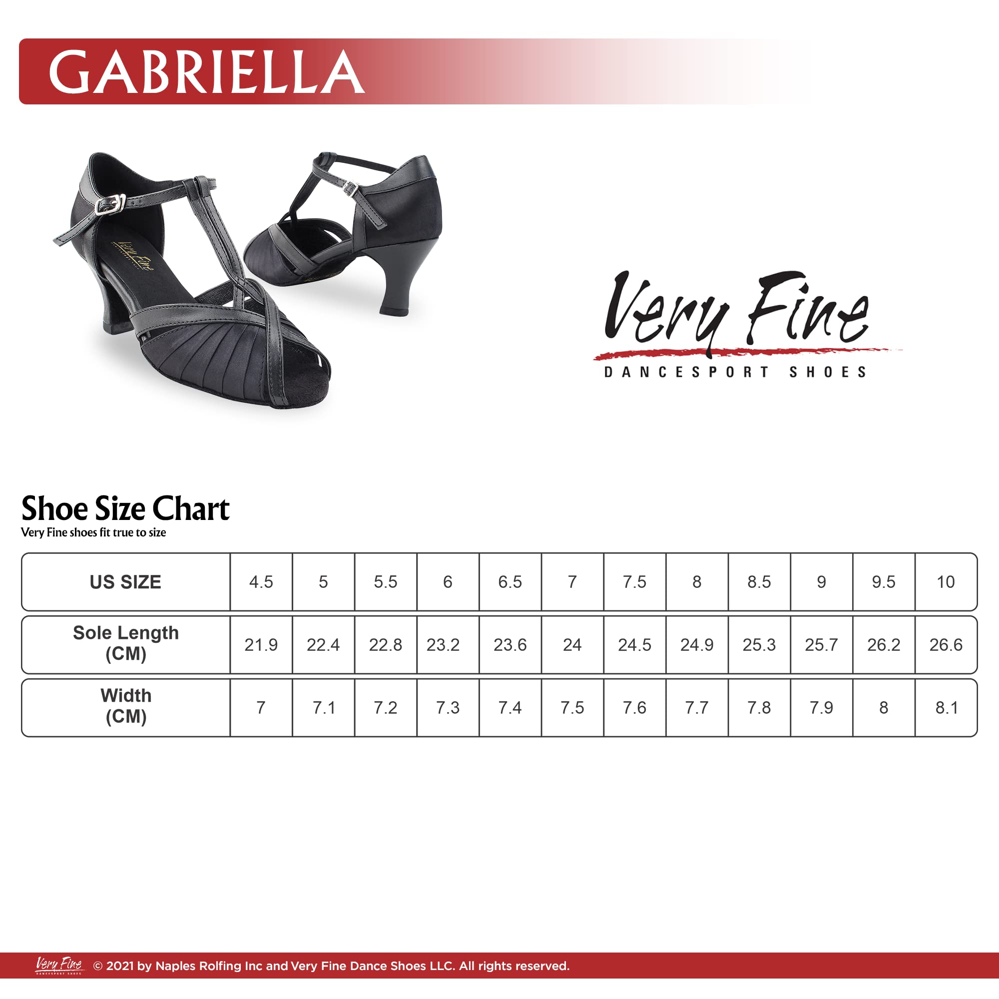 Very Fine Womens Dance Shoe Gabriella Bachata Swing Salsa Latin Ballroom Black Satin 2.5" Heel 8.5 US
