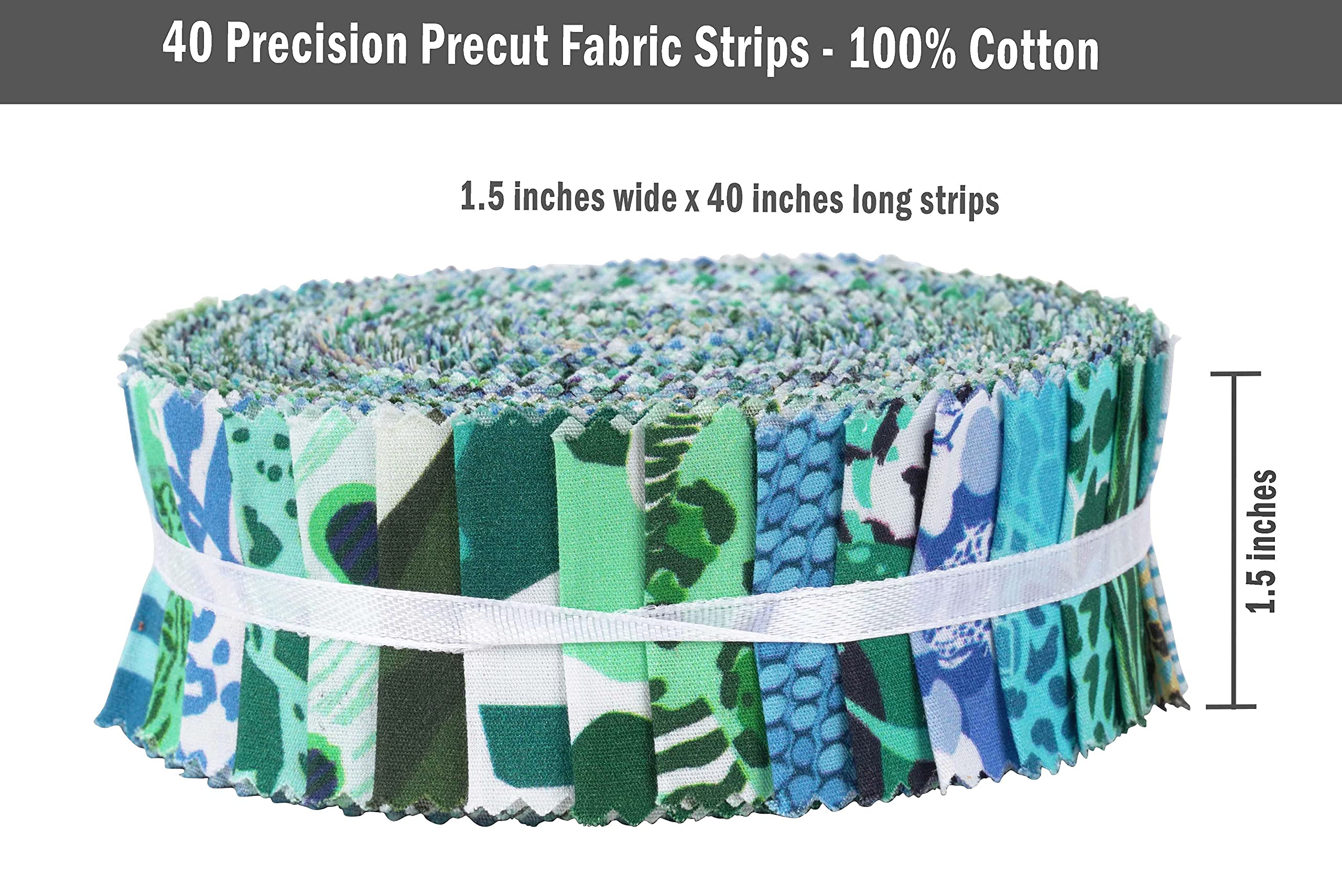 Soimoi 40Pcs Animals Print Precut Fabrics Strips Roll Up 1.5x42inches Cotton Jelly Rolls for Quilting - Teal Green