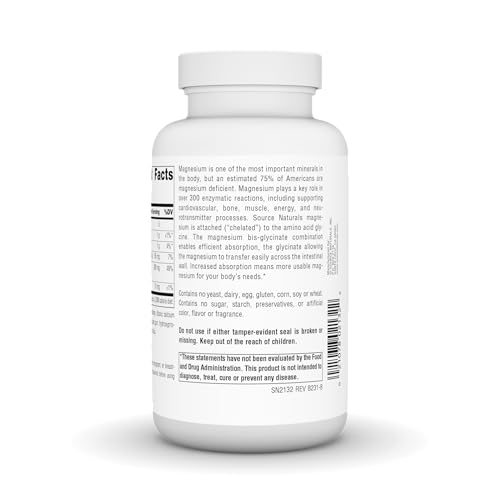 Source Naturals Magnesium Bis-Glycinate, Supports Cardiovascular and Muscle Health* - 120 Tablets