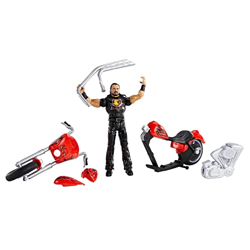 WWE Wrekkin Slam Cycle Motorcycle (10.5 in) with Wheelie Action and 9 breakable parts, with 6-in/15.24-cm Drew McIntyre Basic Action Figures; Gift for Ages 6 Years Old & Up