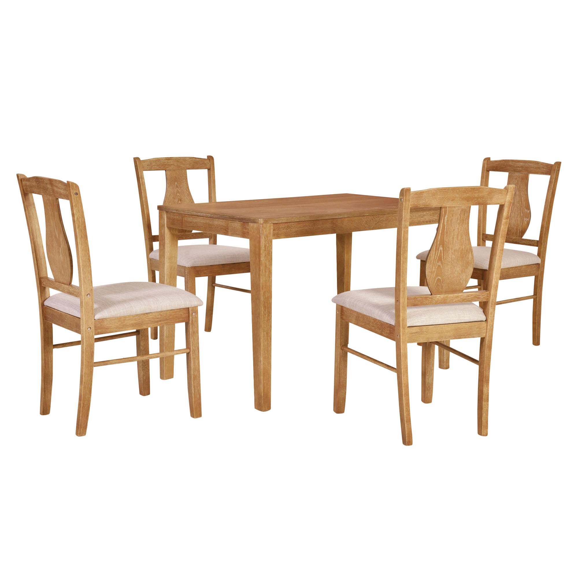 SIYSNKSI 5-Piece Farmhouse Kitchen Dining Table Set, Wooden Rectangular Dining Table with 4 Upholstered Chairs, Kitchen Furniture Set for Dining Room (Natural Wood 077)