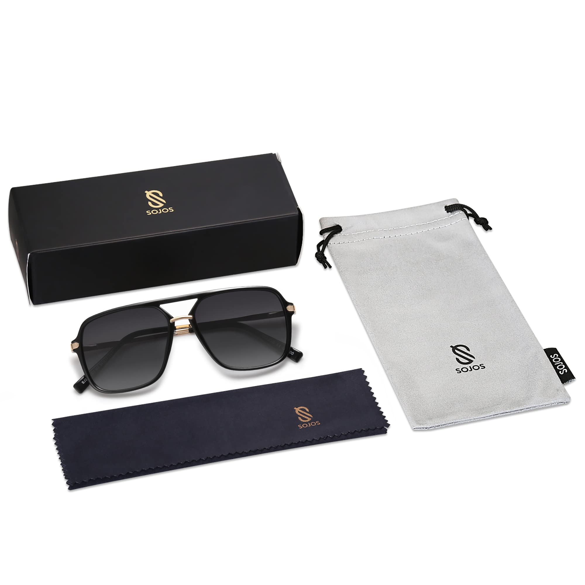 SOJOS Sunglasses for Women & Men, Square, Retro, Polarized Lens, Trendy Aviator, 90s Shades (SJ2229, Black Yellow)