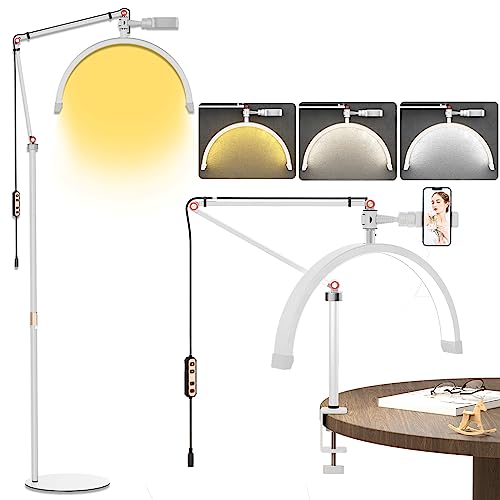TwoWin Half Moon Lash Light, 2 in 1 Adjustable LED Lash Light Desk Lamp for Eyelash Extensions, Tattoo Lighting, Nail Tech, Standing Bright Floor Lamp, Esthetician Eyelash Light with Phone Holder