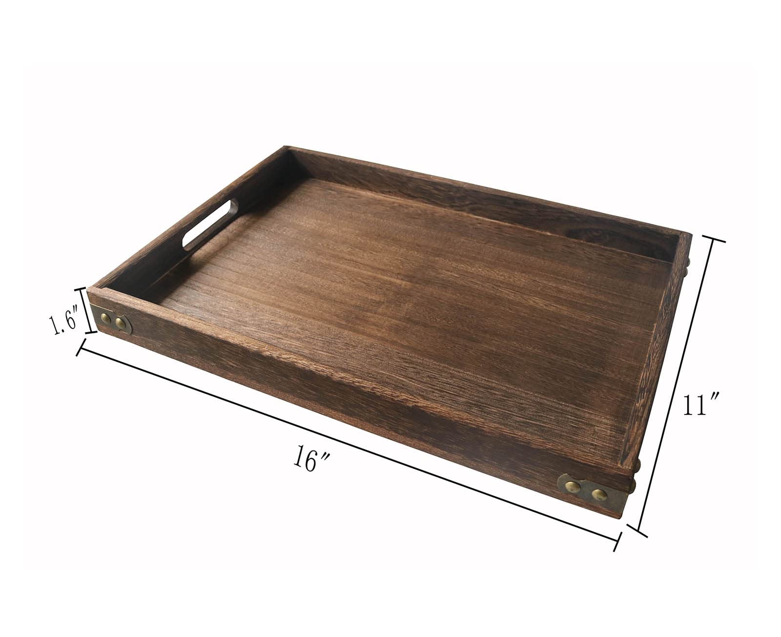 Wood Serving Tray with Handles, 16" Rustic Tray, Durable and Lightweight Paulownia Wood Nesting Tray