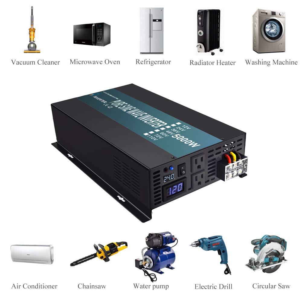 WZRELB Pure Sine Wave 5000W (10000W Surge) 24V Power Inverter DC to AC Power - Solar, RV, RBP-S500024