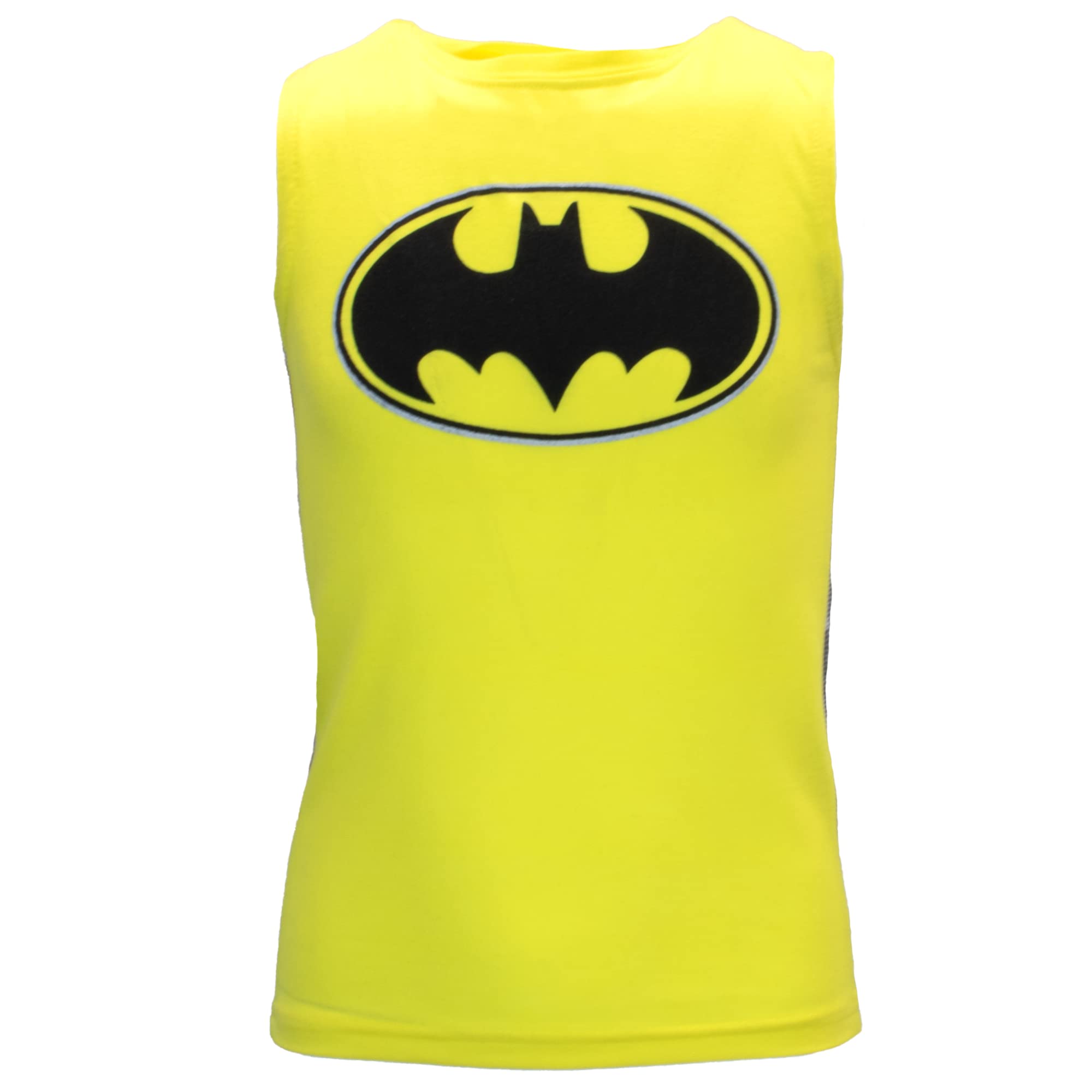 Warner Bros. Batman, The Flash, Justice League Boys Superhero Short Sleeve T-Shirt, Tank Top and Mesh Shorts Set (Batman Black/Yellow 2, 8)