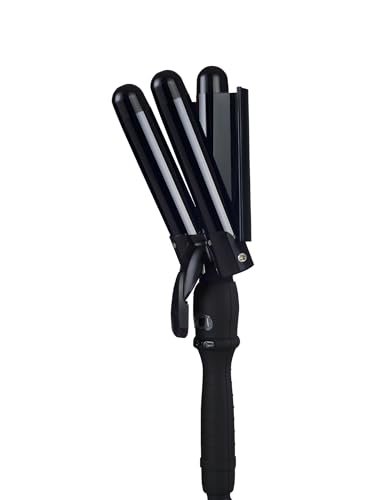 Trademark Beauty Babe Waves Limited Edition - Three Barrel Curling Iron, Hair Waver Tool, Adjustable Temperature, Ceramic Wand, 1.1 Inch, 28mm - Black