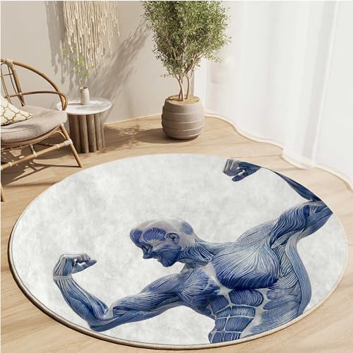 Round Office Chair Mat for Hardwood Floor Gym Thick Hard Floor Protector Blue White Heavy Duty Floor Mat for Office Chair and Computer Desk 2 FT