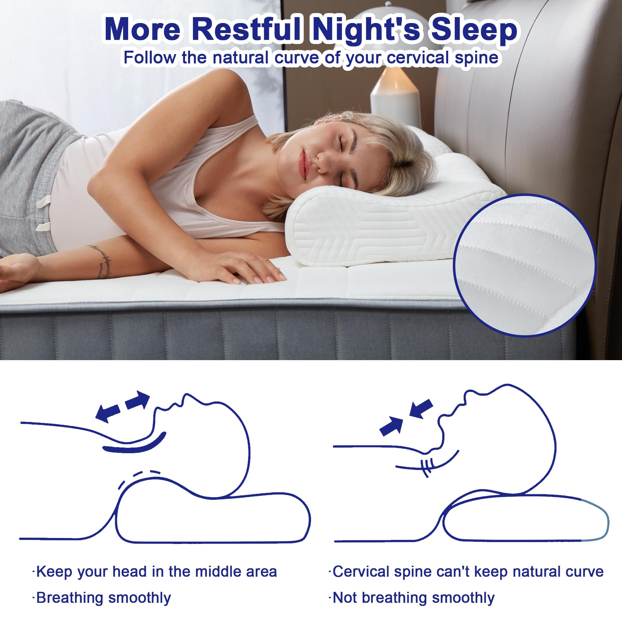 Sandwich Memory Foam Pillows for Neck Pain Relief, Ergonomic Cervical Neck Pillow for Sleeping, Orthopedic Pillow for Neck and Shoulder Pain, Adjustable Contour Pillow for Side, Back&Stomach Sleepers