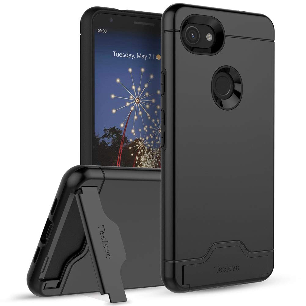 Teelevo Wallet Case for Google Pixel 3a XL, Dual-Layer Case with Hidden Card Storage and Kickstand for Google Pixel 3a XL, Matte Black