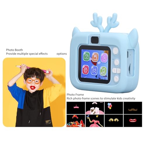 Toddler Camera, Auto Dimming Birthday Gift AI Intelligent 20MP Kids Camera with Frames for Party (Blue White)