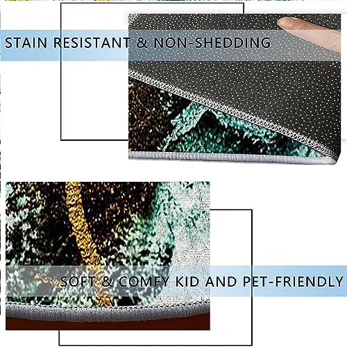 Round Office Desk Chair Mat Green Chair Rugs Floor Protectors Abstract Marble Non-Slip Computer Desk Mat for Tile Floor, Rolling Chairs 4 FT