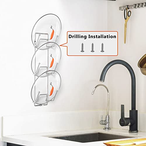 VZINO 2 Pack Pot Lid Organizer Rack for Cabinet Door/Wall, No Drilling Adhesive Wall/Door Mounted Pot and Pan Lid Holder, Plating Metal, Silver