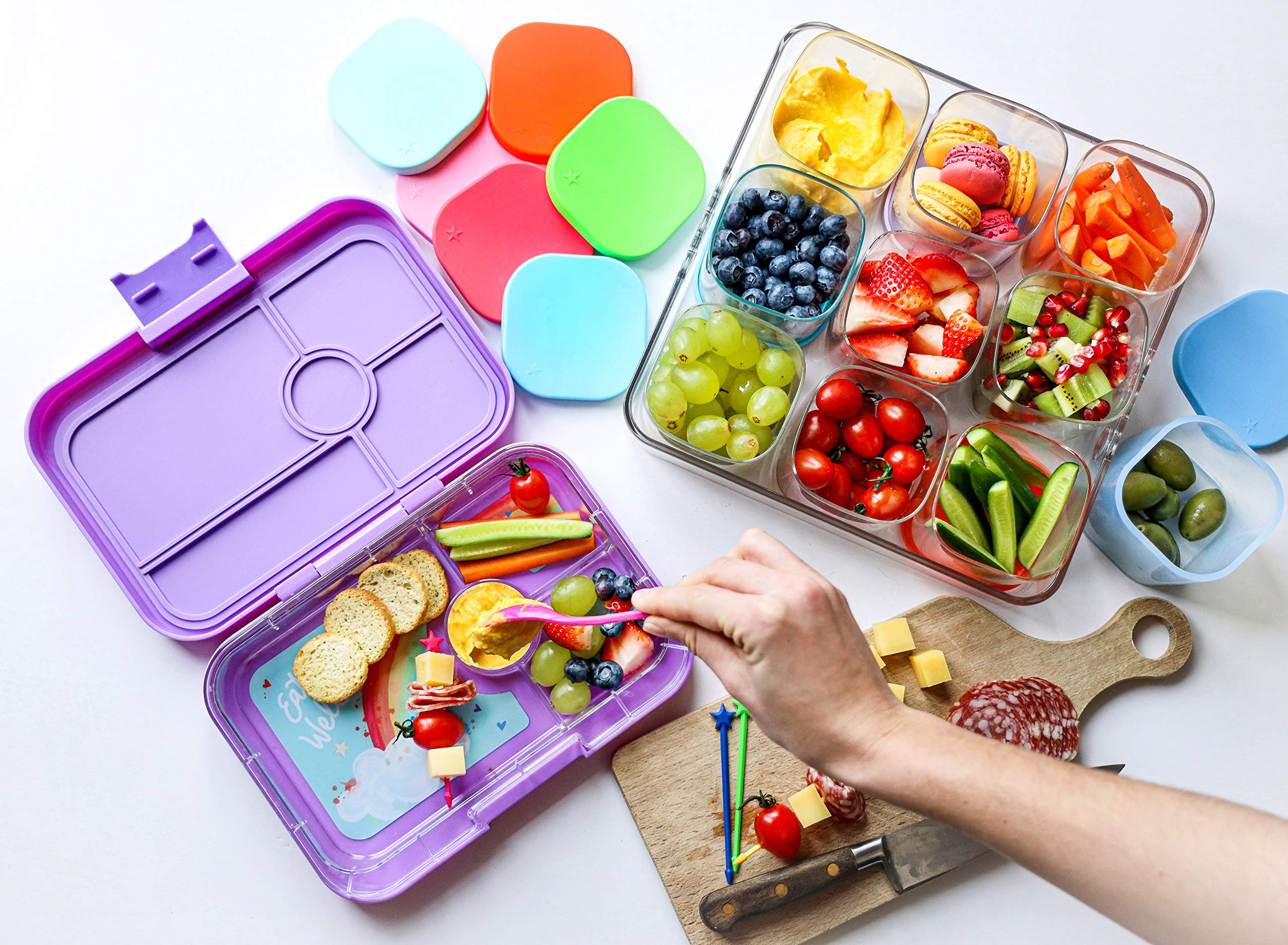 Yumbox Chop Chop Glass Meal Prep Food Storage Cubes - 1.5 cups volume each cube - Vibrant Silicone Lids