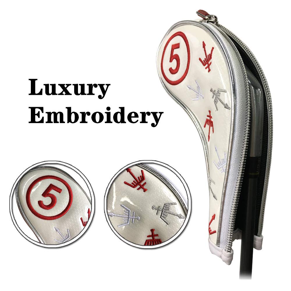 SUNBRO Golf 9pcs (4,5,6,7,8,9,A,P,S) Enamel Luxury Embroidery Greek Culture Poseido Trident Golf Iron Cover Headcovers Head Cover Set Suitable for Right & Left Handed Zipper Closure (WhiteRed)