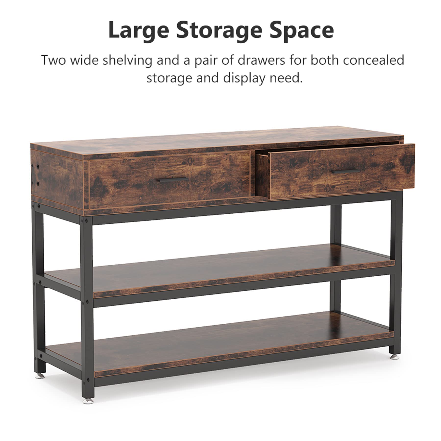 Tribesigns Rustic Console Sofa Table with Drawers, Industrial TV Stand 2 Shelf Hallway Entryway Table with Storage