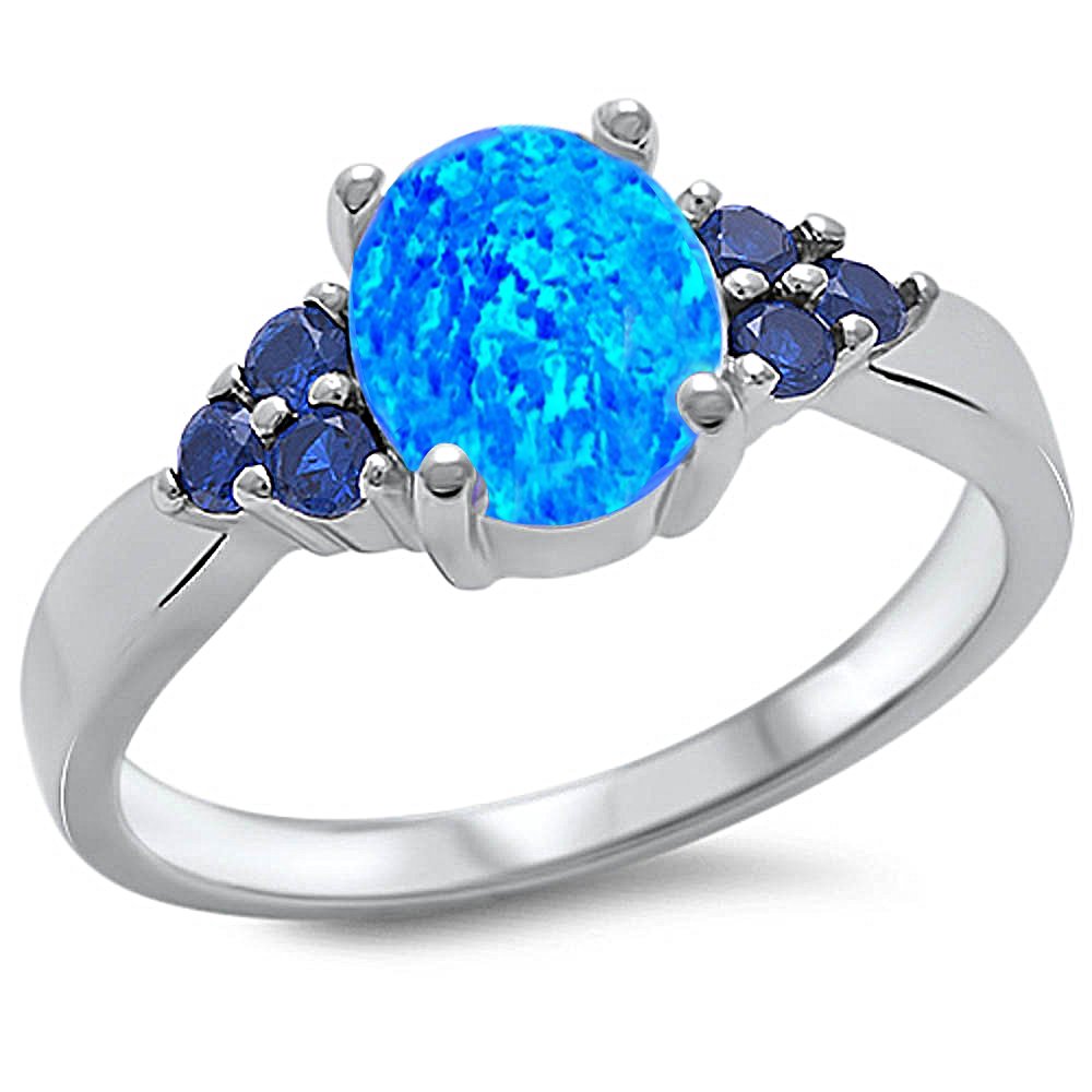Oxford Diamond Co Lab Created Blue Opal & Blue Sapphire .925 Sterling Silver Ring Sizes 9